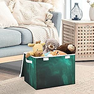 Kigai Hunter Green Storage Basket with Lids and Handles,Collapsible Storage Bins Organizer for Bedroom Organization,Office Storage,Toys,16.5x12.6x11.8 In