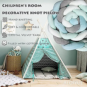 Aloiyue Premium Cushion Soft Knot Decorative Pillow Decor for Bedroom,Playroom (157.5inch，Grey+White+Green+Blue)