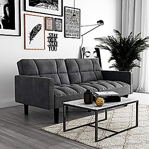 DHP Hayden 78 Inch Futon Sofa Bed in Microfiber, Upholstered Couch Sleeper with Tufted Back and Seat, Mid-Century Modern, Gray