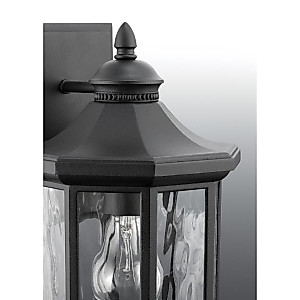 Progress Lighting Edition Collection 1-Light Clear Water Glass Traditional Outdoor Large Wall Lantern Light Textured Black, 9"