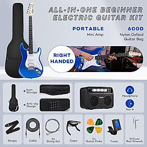 TOSTAR Electric Guitar Kit, 39 Inch Solid Wood Right Hand Guitar Electric for Beginners with Amp, HSS Pick Up, Poplar Body, Hand Polished(Lake Placid Blue)