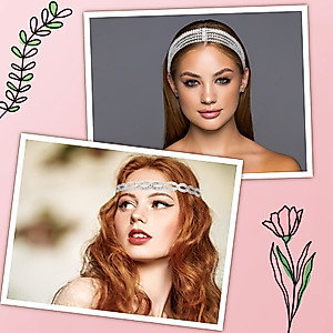 Taiyin 2 Pcs Women Rhinestones Headband Adjustable Crystal Head Chain Elastic Headband Rhinestone Bridal Headpieces Glitter Headband for Women Wedding