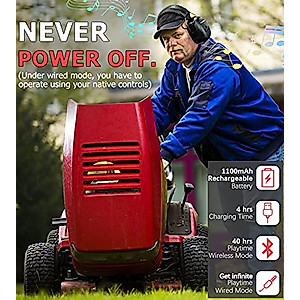 PROHEAR 037 Bluetooth 5.0 Hearing Protection Headphones with Rechargeable 1100mAh Battery, 25dB NRR Safety Noise Reduction Ear Muffs 40H Playtime for Mowing, Workshops, Snowblowing - Black