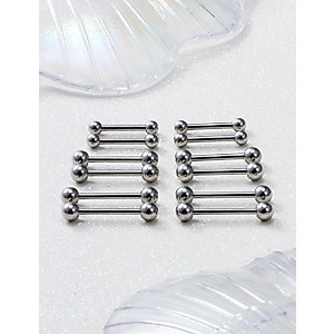 Ruifan 12PCS 14G Surgical Steel Shiny Ball Nipple Tongue Shield Ring Barbell Body Piercing Jewelry Retainer 12mm 14mm 16mm - Silver