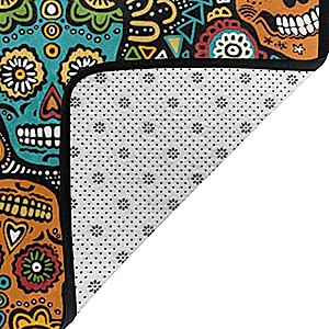 NiYoung Mexican Sugar Skulls Area Rug Memory Foam Doormat Floor Mat with Non-Slip Rubber Backing, Quick Dry Spa Bathroom Floor Mats Shaggy Rugs Home Art Comfort Shaggy Rugs
