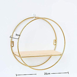 Hacoly Wall Mounted Round Gold Floating Shelves Storage Shelves for Wall Bedroom Living Room Bathroom Kitchen and Office, 25x9cm