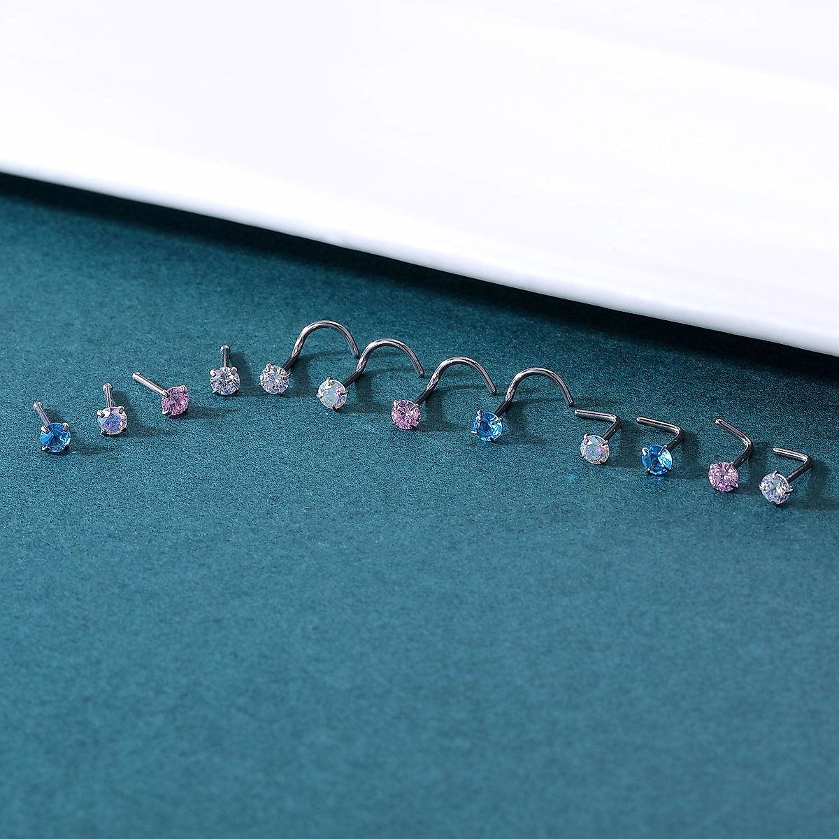 ZS 9-12PCS 20g Surgical Stainless Steel Nose Stud Ring Piercing Nose Bone/L Shaped/Nose Screws Rings Set (12pcs nose screws style)
