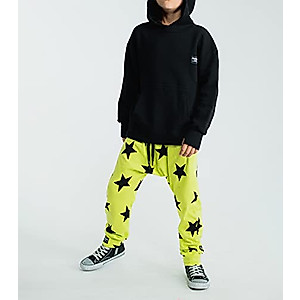 NUNUNU Light Baggy Pants, Toddlers Harem Sweatpants, for Toddler Boys and Girls, 100% Cotton, Unisex, Star - Hot Lime, 10-11 Years