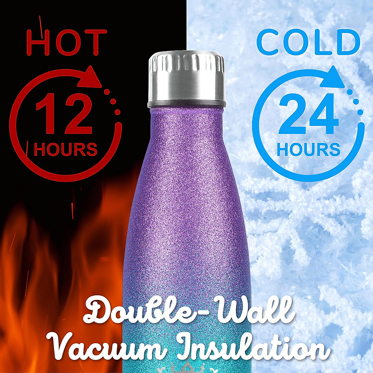 Personalized Water Bottles for Girls, Girly Gifts for Teens, Tweens, Women on Birthday, Christmas, Cute Insulated Bottles With No Straw for School, S