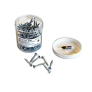Premium Wood Screws, 8 x 1-1/4" with #2 Phillips Flat Head, self-Drilling Type 17 Point, Sharp coarse Threads, Countersink nibs, Storage jar with Screw-on lid, and PH2 Drive bit (1-1/4 inch)