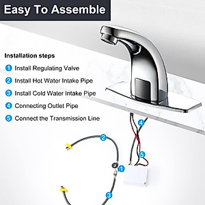 Touchless Bathroom Faucet with Motion Sensor, Deck Plate Control Box and Temperature Mixer, Automatic Bath Vanity Faucet, Touchless Faucet for Bathroom Restroom Lavatory