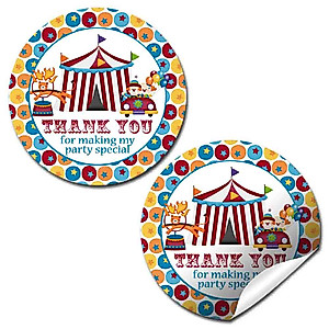 Circus Carnival Birthday Party Thank You Sticker Labels, 40 2" Party Circle Stickers by AmandaCreation, Great for Party Favors, Envelope Seals & Goodie Bags