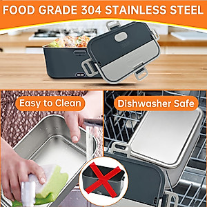 Auingote Electric Lunch Box for Adults 90W Heated Lunch Box - 12/24/110V Portable Food Warmer with 2L Stainless Steel Container - Food Heater Lunch Warmer for Car, Truck, Office - Grey