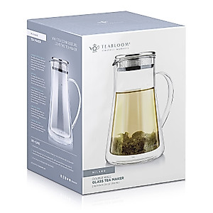 Teabloom Insulated Teapot – Tea Maker For Two (24 oz / 2 Mugs) – Double Wall Glass Tea Steeper with Stainless Steel Filter Lid for Loose Leaf Tea – Milano Collection