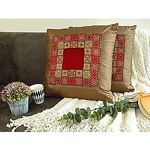 Craftbot Decorative Throw Pillow Covers - Maroon & Gold Brocade Toss Pillows - 20x20 Inches - Set of 2 Indian Accent Pillows - No Insert