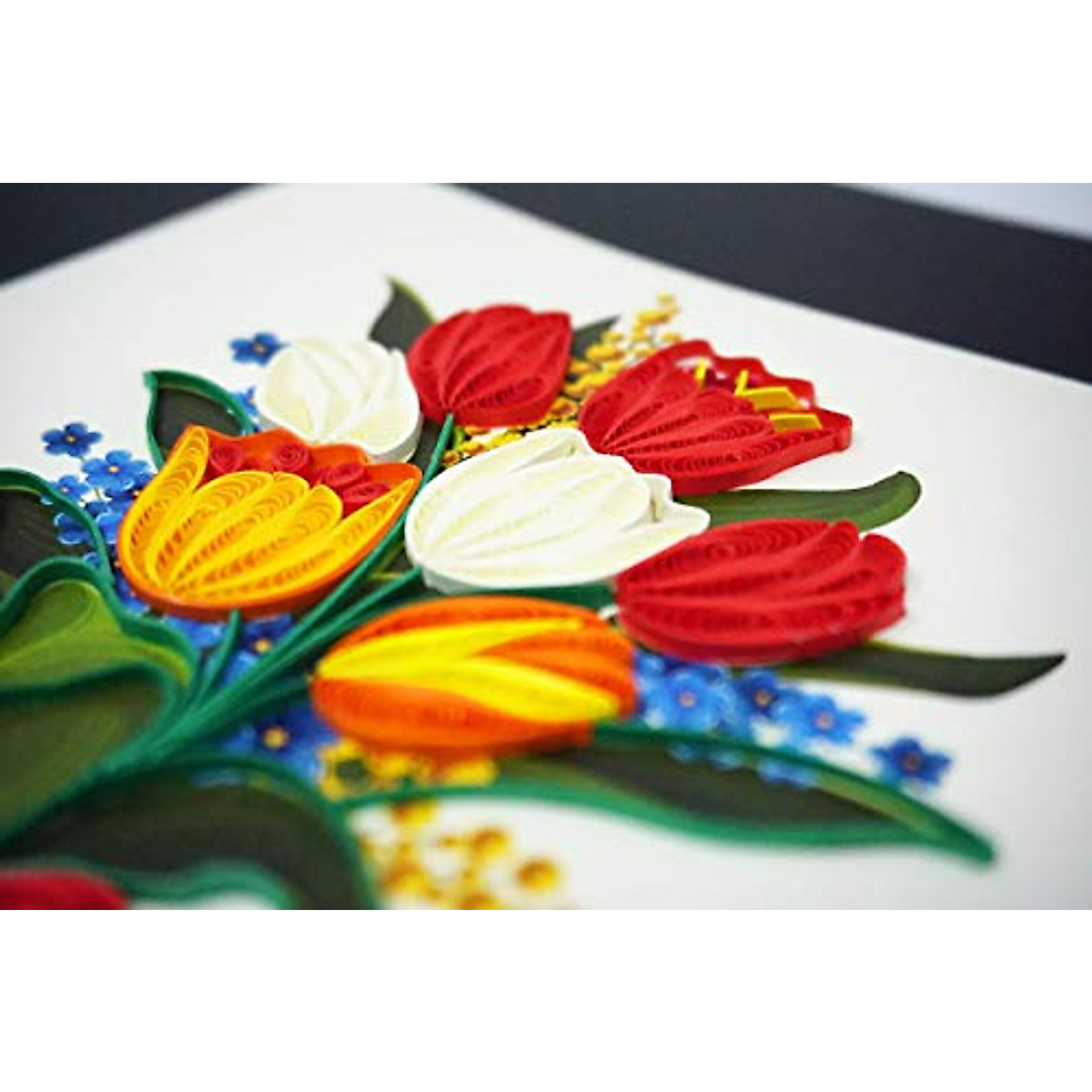 Flower Quilling Cards - Unique Paper Handmade Greeting Cards For Christmas, Birthday, Love, Anniversary, Mother's Day, Thank You, Valentine - Color Art Quilled Cards Gift (Tulips)