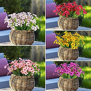 Artificial Outdoor Flowers Violet 24 Bundles UV Resistant Fake Plastic Faux Greenery Plants for Wedding Home Garden Porch Decoration (Fuschia)