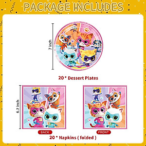 Super Kitties Party Supplies 40Pack include 20 plates, 20 napkins for the Super Kitties Birthday party Decoration