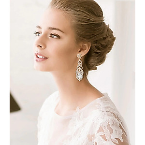 TRWWELL Elegant Rhinestone Gold Wedding Bridal Teardrop Dangle Earrings Bling Crystal Chandelier Dangling Earrings for Women Brides