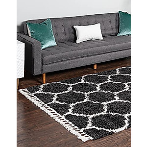 Unique Loom Hygge Shag Collection Area Rug - Trellis (9' x 12' Rectangle, Black and White)
