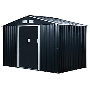 9'X6' Garden Tools Storage Shed Lawn Care Equipment Bicycles Pool Supplies Storage Patio Yard Backyard Use Sloped Roof Design 2 Sliding Door 4 Ventilation Window Galvanized Steel Frame Construction