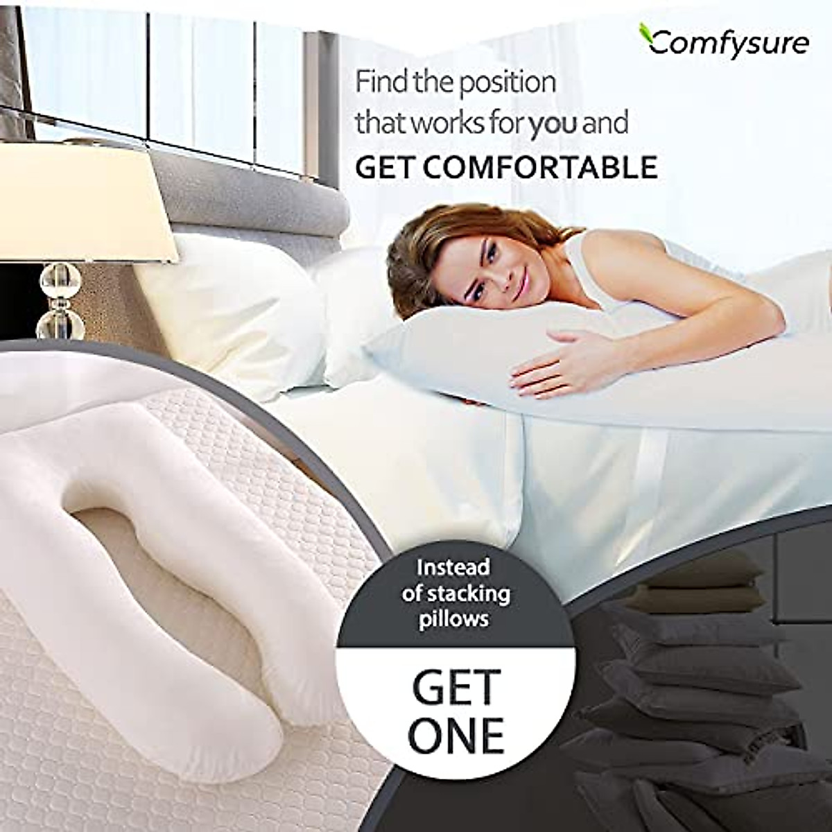 ComfySure Pregnancy Pillow 59" U Shaped Pillow for Pregnancy Hypoallergenic, Comfortable Maternity Body Pillow for Pregnant Women, Supports Back, Hips, Legs & Belly.