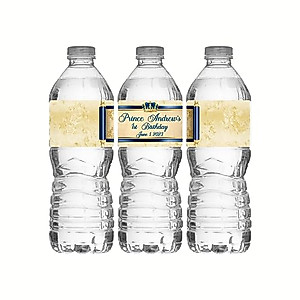 Prince Water Bottle Labels, Personalized Party Favors, Baby Shower, Pack of 25 Peel and Stick Waterproof Wrappers