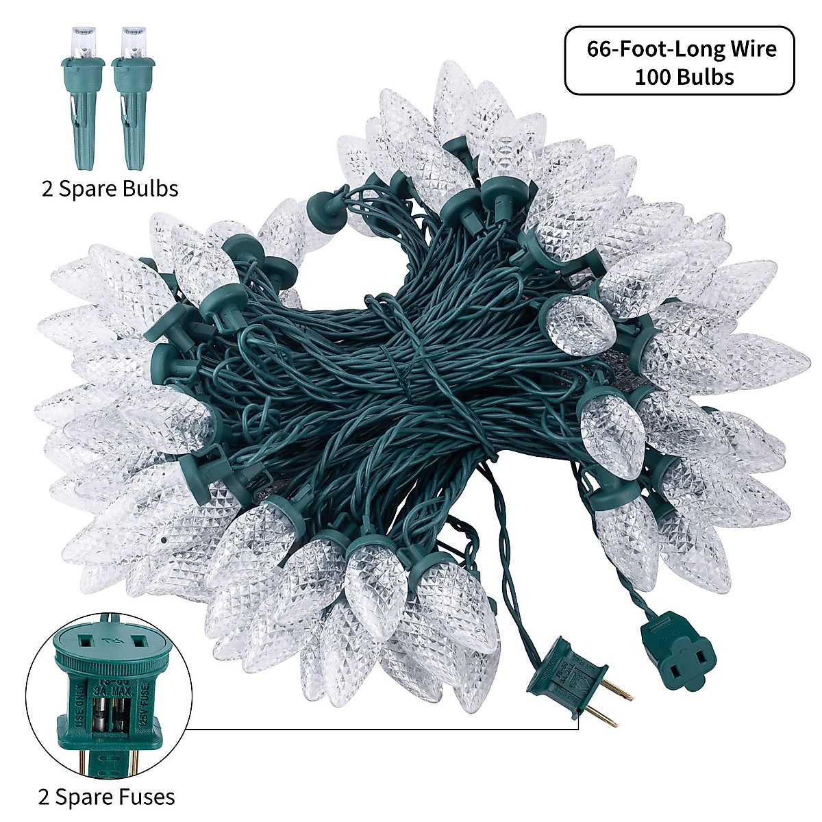 Brightown C9 LED Christmas String Lights, 66ft 100 LED Waterproof Strawberry String Lights, Plug-in Extendable Green Wire Lights String for Outdoor Indoor Outside Patio Wedding Party Decoration