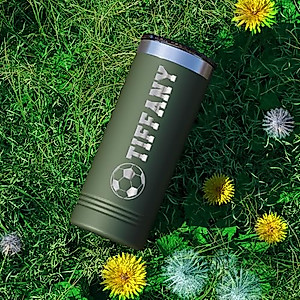 Personalized Soccer Ball Tumbler with Lid Laser Engraved on Army Green 22 oz Stainless Steel Insulated Cup Birthday Gift for Men, Women, Sports Lover