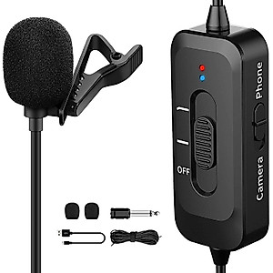 Lavalier Microphone,Professional Lapel Mic with Controller, Recording Wearable Microphone with Noise Reduction for Phone, Camera, Video, Interview, Vlogging