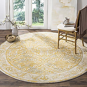 SAFAVIEH Evoke Collection 6'7" Round Ivory/Gold EVK242S Non-Shedding Dining Room Entryway Foyer Living Room Bedroom Area Rug