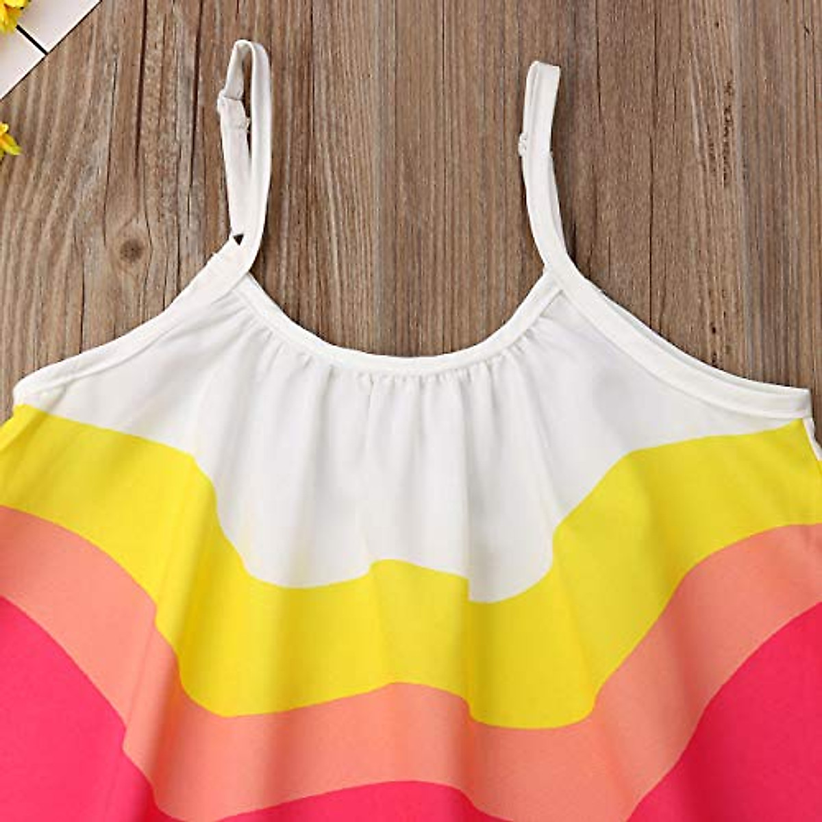 Toddler Baby Girl Summer Boho Rainbow Stripe Spaghetti Strap Beach Sun Dress (Rainbow, 5-6T)