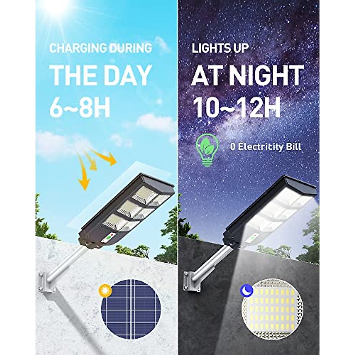 A-ZONE 300W Solar Street Lights Outdoor Waterproof, 6500K 30000LM Outdoor LED Street Light Dusk to Dawn, LED Wide Angle Lamp with Motion Sensor and Remote Control, for Parking Lot, Yard, etc.