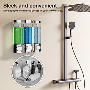 3-Chamber Wall Mounted Shampoo and Conditioner Dispenser,300ML Each Shower Soap Dispenser,Easy Refill,No Drip,Ideal for Shampoo,Conditioner,Body Wash for Bathroom Kitchen Hotel