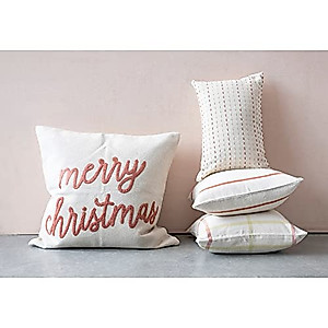 Creative Co-Op Square Cotton Pillow with "Merry Christmas" Embroidery, Cream and Sienna