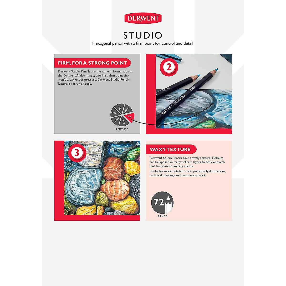 Derwent Studio Colored Pencils, 3.4mm Core, Metal Tin, 72 Count (32201)