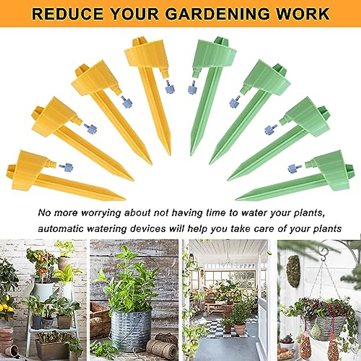 Ohayooz Updated Design Self Watering Spikes, Auto Plant Watering Devices with Adjustable Drip Valve, Bevel & Dual Runner Spouts Simple Self Watering Devices for Outdoor Indoor Garden Plants