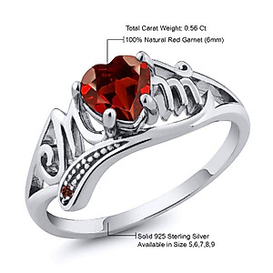 Gem Stone King 925 Sterling Silver 6MM Heart Shape Gemstone Birthstone Mothers Day MOM Ring For Women | Available In Size 5, 6, 7, 8, 9