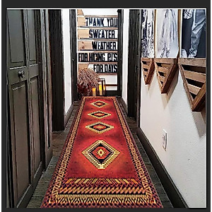 PDENZG Native American Runner Rug, 2x7ft, Machine Washable Rug for Hallway, Soft Large Runner Rugs with Anti-Slip Backing, Vintage Style Cabin Rug for Bedroom, Living Room, Dining Room Entrance