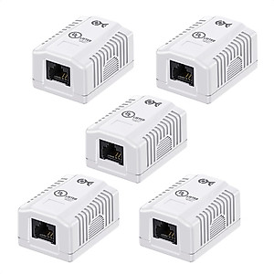 Cable Matters UL Listed Cat6 5-Pack RJ45 Surface Mount Box - 1 Port in White (Cat6 Ethernet Mount Box)