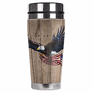Mugzie brand 20-Ounce Travel Mug with Insulated Wetsuit Cover - Eagle with Flag