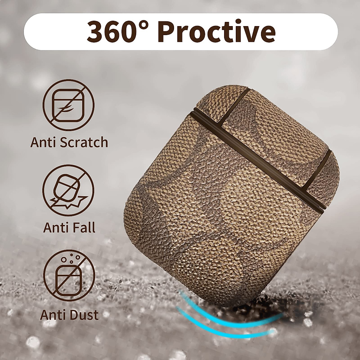 MOLOVA Case for Airpods 1&2 Case,Luxury Stylish PU Ultra Slim & Thin Soft TPU Anti-Slip Scratch Resistant Drop Proof Full Cover Case with Keychain/Lanyard