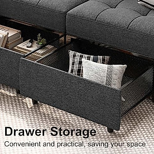 Belffin Modular Sectional Sofa Couch Set with Ottoman Morden Fabric Convertible Pull Out Couch with Reversible Chaise and Storage Drawers 3-Seat Sofa Sectionals L Shape Couch for Apartment Black Grey