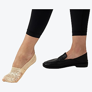 Flammi Women's Lace No Show Liner Socks Non Slip Cotton Bottom 6 Pairs (2Beige,Black,Grey)