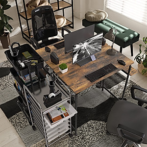 SHW Small Gaming Home Office Computer Desk with Shelf, Rustic Brown