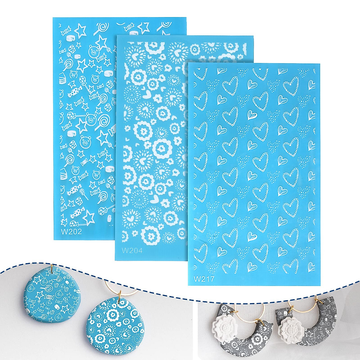 3pcs Silk Screen Stencils for Polymer Clay, 5.9×3.54 inch Polymer Clay Silk Screen Stencils Reusable Silkscreen Print Kit Polymer Clay Silk Screen Stencils for DIY Polymer Clay