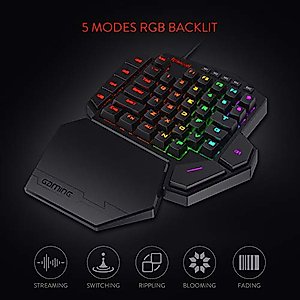 Redragon K585 DITI One-Handed RGB Mechanical Gaming Keyboard, Type-C Professional Gaming Keypad with 7 Onboard Macro Keys, Detachable Wrist Rest, 42 Keys (Black-Blue Switch)