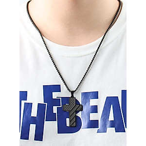 REGIS American Flag Cross Necklace， Stainless Steel Chain with 24-Inch Bible Verse Lord's Prayer Pendant - Men's Patriotic Religious Christian Gift (Always remember, black)