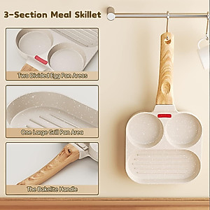 Egg Frying Pan Breakfast Pan - Nonstick Divided Pan, Versatile Fried Egg Pan, Pancake Pan for Breakfast, Gas Stove & Induction Compatible, PFOA PFOS APEO Free, Easy to Clean,Beige