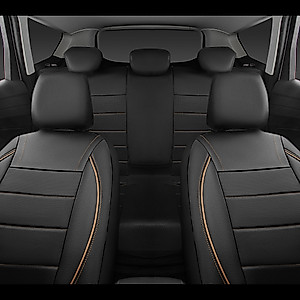 CAR PASS Universal FIT Piping Leather Two Front Seat Covers, Waterproof Faux Leather for SUV Sedan Van Truck, Airbag Compatible,Reserved Opening Holes for Headrest Covers. (Black and Beige)